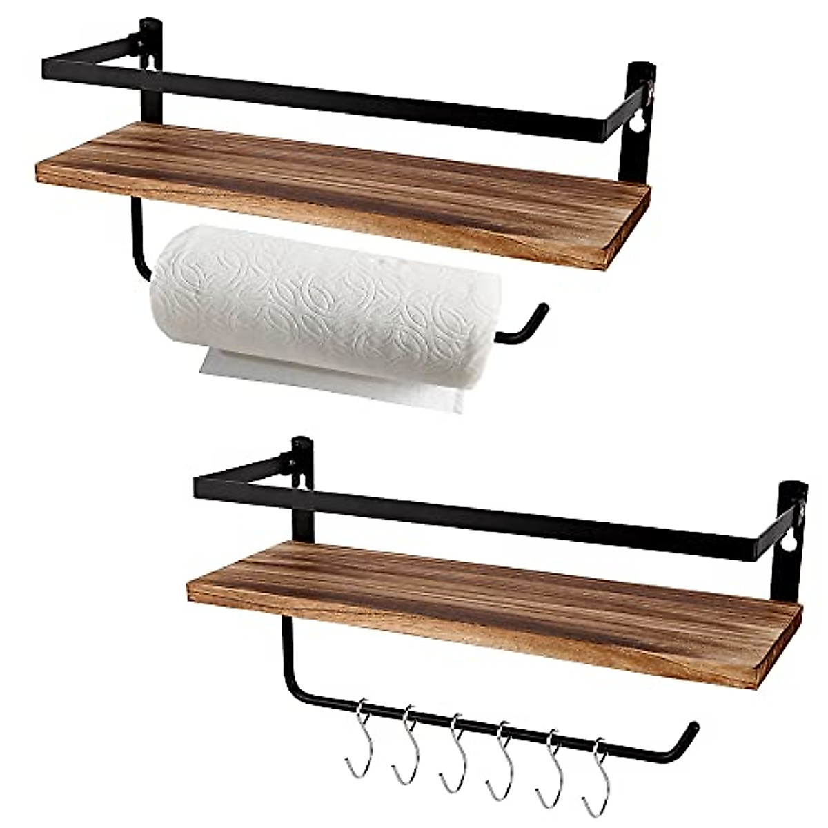 PHUNAYA Floating Shelves,Wall Mounted Shelf for Kitchen,Living Room,Bedroom,Bathroom Storage,Rustic Wood,Set of 2