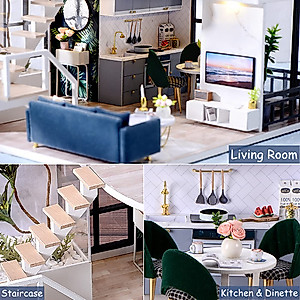 TuKIIE DIY Miniature Dollhouse Kit with Furniture, 1:24 Scale Creative Room Mini Wooden Doll House Accessories Plus Dust Proof & Music Movement for Kids Teens Adults(Satisfied Time)