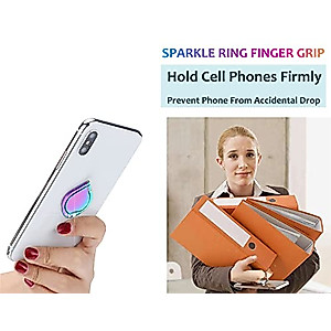 lenoup Rainbow Sparkle Cell Phone Ring Stand Holder,Glitter Bling Bling Rainbow Ring Grip Kickstand,360 Rotation Finger Ring for Almost All Phones,Pad