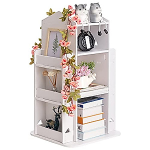 DOEWORKS 360 Degrees Rotating Open Bookshelf, 3 Tier Freestanding Bookcase Display Cabinet for Bedroom and Livingroom, White