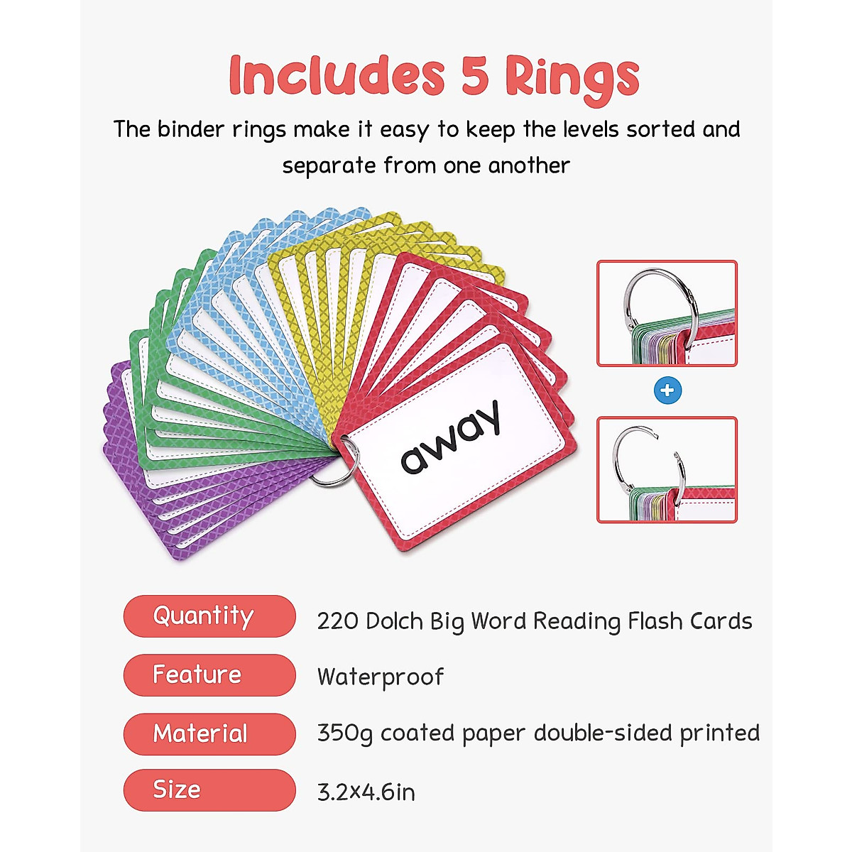 GAMENOTE Sight Words Kids Educational Flash Cards with Pictures & Sentences - 220 Dolch Big Word Games for Toddlers, Aged 3-9 Preschool Learning Activities(Pre K), Kindergarten, 1st, 2nd, 3rd Grade