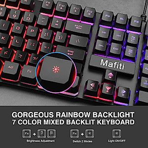 mafiti RK101 Computer Keyboard Mouse Combo Wired, RGB Backlit USB Keyboard for PC Mac Laptop Desktop, Gaming Office