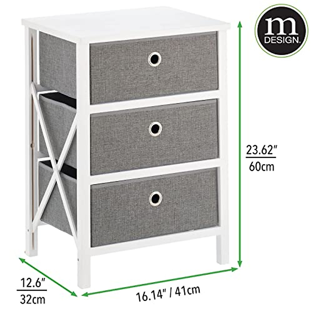 mDesign 3 Drawer Foldable Dresser Storage Unit - Wood Frame, Easy Pull Fabric Bins - Farmhouse Organizer Unit for Household Storage Bedroom, Hallway, Entryway, Closets - Gray/White