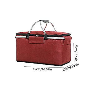 Lovskoo Insulated Lunch Bag Folding Waterproof Cooler Bag Picnic Basket for 2 Ice Packs for Lunch Bags Bento Bag Cute Lunch Bags for Women Lunch Backpack Couples Gifts Travel Essentials (Red)