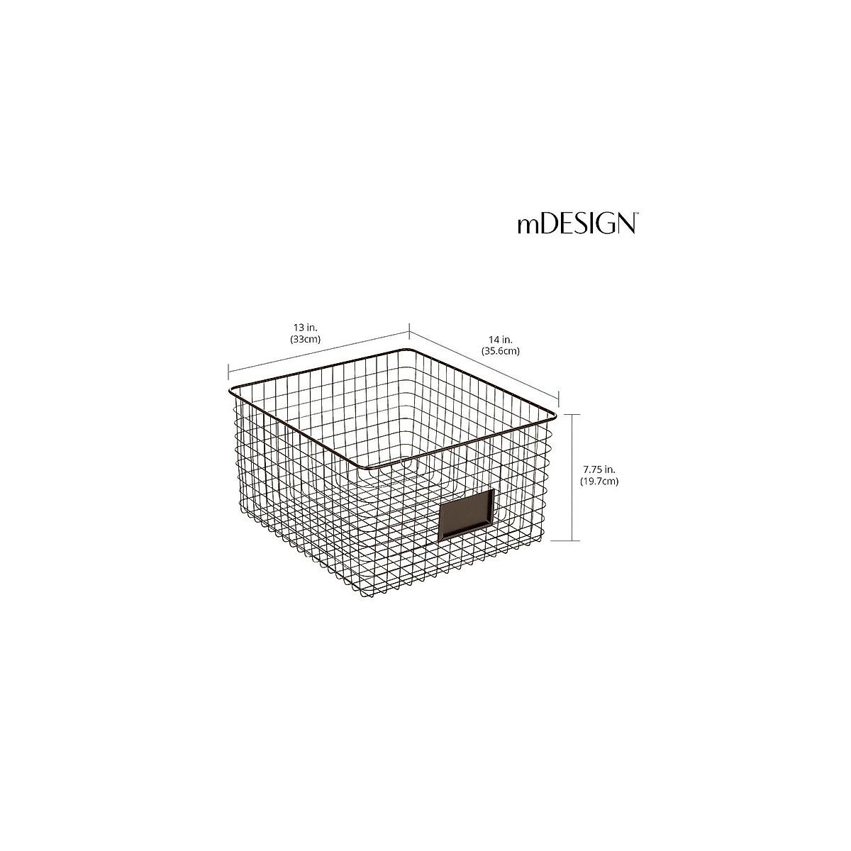 mDesign Wide Metal Farmhouse Storage Organizer Bin Baskets with Label Slot for Closet, Cabinet, Cupboard - Wire Organizing Basket Holds Clothing, Linens, Shoes, Omaha Collection, 4 Pack, Bronze