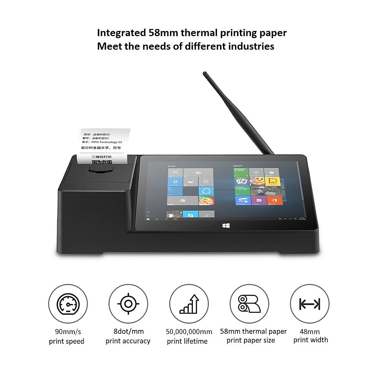 POS Thermal Printer, Tablet Computer, tablette, PIPO X3 Mini PC POS with Printer Intel Z8350 Quad Core Windows 10 Mini pc Box 1920x1200 HDMI (9inch (2+64G))