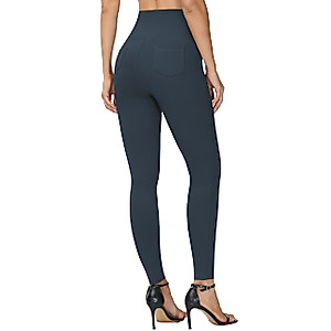 THE GYM PEOPLE Women's Casual Yoga Leggings High Waisted Tummy Control Workout Pants with 4 Pockets Charcoal Grey