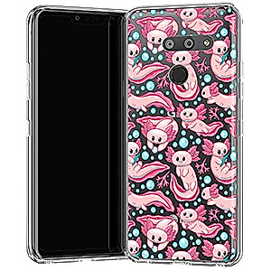 Slim TPU Phone Case Compatible with LG Velvet V60 V50 ThinQ 5G V40 V35 V30 Plus G7 G6 Ocean Axolotl Cute Soft Salamander Lightweight Lizard Clear Flexible Pink Silicone Sea Shockproof Cover
