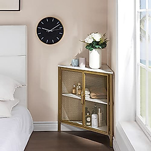 VECELO Corner Cabinet/Table, 3-Tier Shelves with Protection Door, Metal Frame Storage Shelf Organizer for Small Space, Living Room, Kitchen, Bathroom, Set of 1, Gold