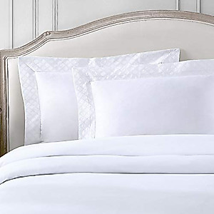 Hotel Collection Hira Sateen Duvet Cover Set, 100% Long Staple Certified Giza Egyptian Cotton, Cool, Breathable, Natural, Sustainable, Diamond Embroidery, Duvet Cover & 2 Shams (White, King/Cal King)