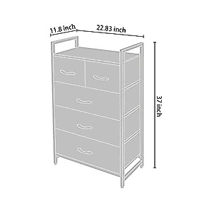 AZL1 Life Concept Storage Dresser Furniture Unit - Large Standing Organizer Chest for Bedroom, Office, Living Room, and Closet - 5 Drawers Removable Fabric Bins - Dark Grey