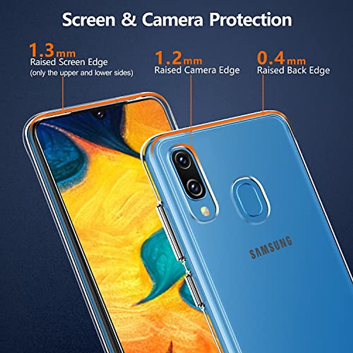 Rayboen Case for Samsung Galaxy A20 A30, Crystal Clear Non-Slip Anti-Yellowing Shockproof Protective Cover, Hard Plastic Back & Soft TPU Frame Thin Phone Case for Samsung Galaxy A20 A30 6.4 inch