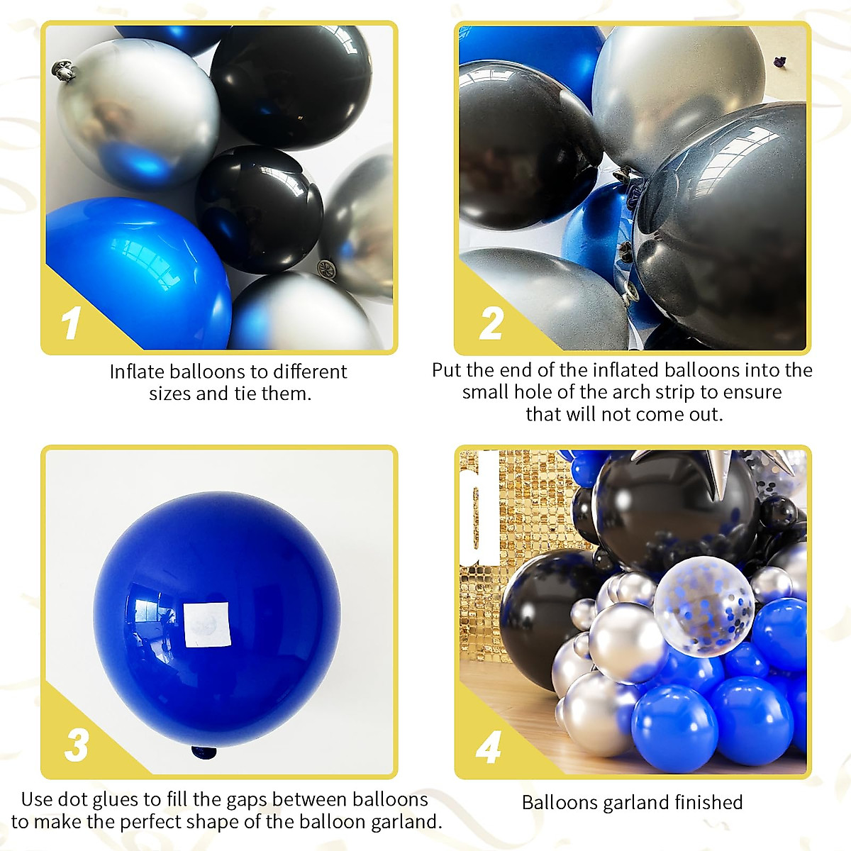 136pcs Blue and Black Balloons Garland Arch Kit, 18 12 10 5 Inch Black Royal Blue Silver Confetti Balloons Different Size Pack for Birthday Graduation New Year Eve Party Decoration