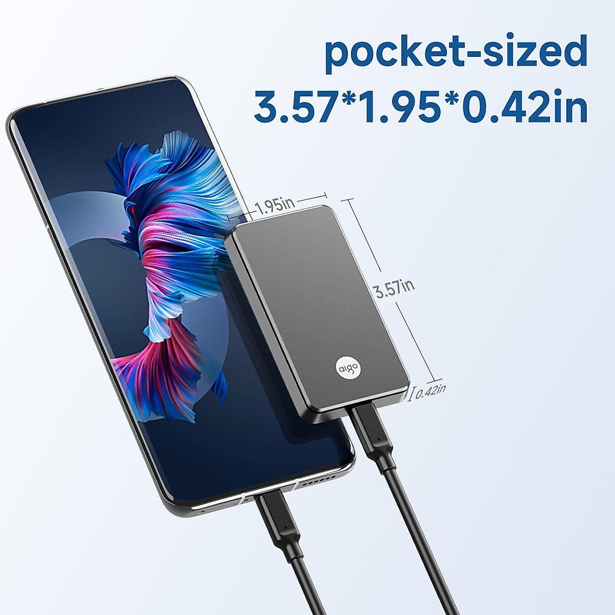 aigo External SSD 1TB Portable SSD Up to 2000 MB/s Read USB 3.2 Gen 2x2 USB-C USB-A External Solid State Drive Dust-Resistant Type-C Smartphone Windows PS5 Xbox PS4