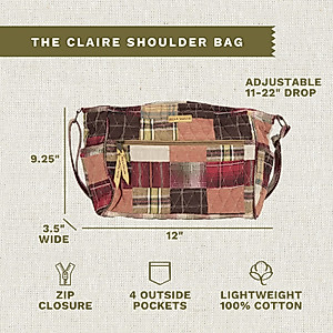 Bella Taylor Claire Crossbody Shoulder Bag, Multicompartment Purse for Women, Quilted Cotton Wyatt Red and Tan Patchwork