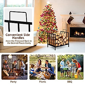 Tangkula Firewood Rack, Heavy Duty Logs Stand Stacker with Convenient Side Handles, Sturdy Steel Frame & Raised Legs, Metal Log Holder Stand for Indoor Fireplace, Outdoor Patio Fire Pit Stove, Black