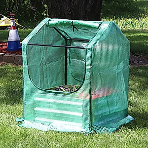 Sunnydaze 2' x 2' Steel Raised Garden Bed with Mini Greenhouse - Outdoor Greenhouse Kit - 2 Zippered Doors - Green