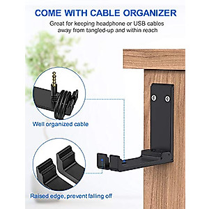 Link Dream Foldable Headphone Hanger Headphone Stand Aluminum Headset Hook Holder Mount Strong 3M Adhesive Headphone Hanger Mount with Cable Organizer for All Headphones - Space Saving Design (Black)