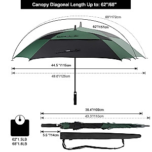 G4Free Extra Large Golf Umbrella 62/68 inch Vented Square Umbrella Windproof Auto Open Double Canopy Oversized Stick Umbrella
