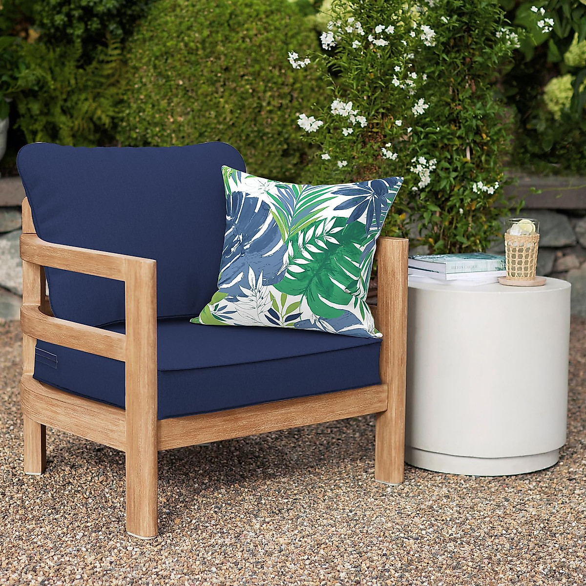 DYTXIII Outdoor Deep Seat Cushions Set 24 x 24 Inch for Patio Furniture,Water Resistant Chair Cushions Replacement Includes Seat Cushion & Back Pillow for Couch Sofa, Wicker Chair - Navy Blue