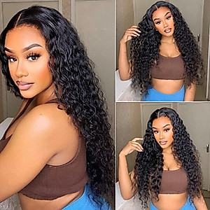 Lace Front Wigs Human Hair 13x4 Deep Wave Lace Front Wigs Human Hair Pre Plucked 22 Inch Deep Wave Lace Frontal Human Hair Wigs for Black Women 180 Density Glueless Brazilian Human Hair Wigs (22inch)