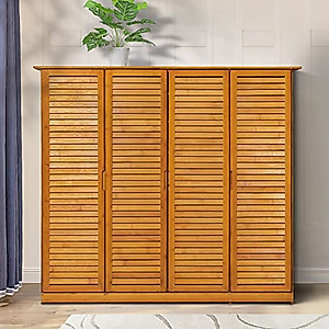 MoNiBloom Large Multi-Tier Shoe Storage Cabinet with Shutter Doors, Bamboo Shoe Floor Storage Organizer Rack for 31-35 Pairs Entryway Hallway Mudroom, Brown