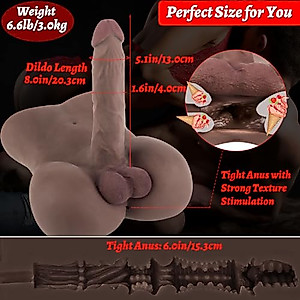 Male Sex Doll with Flexible Dildo Realistic Huge Cock, Black Men Sex Dolls for Women, Male Sex Doll Torso Tight Anal Hole 8in Cock for Female Masturbation, Unisex Masturbator Toy for Gay Couple 7lb