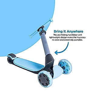 Yvolution Y Glider Nua | Three Wheel Foldable Kick Scooter for Kids with Storage Accessory for Children Ages 3+ Years (Blue)