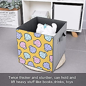 Mermaid Shell Foldable Storage Bins Printd Fabric Cube Baskets Boxes with Handles for Clothes Toys, 11x11x11