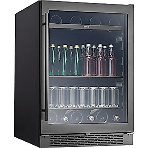 Zephyr 24" Wine Fridge & Beverage Refrigerator Single Zone Under Counter - Mini Wine Cooler Cellars Small Beer Cabinet Drink Chiller Freestanding with French Glass Door Black, 7 Bottles, 112 Cans