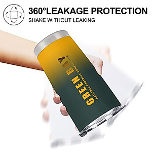 Custom Green Bay Tumbler 20oz Stainless Steel with Lid & Straw Personalized Football Fans Gifts for Women Men Travel Cup Insulated Tumbler Add Name Number