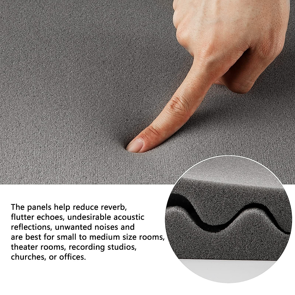 Sound Proof Foam Panels for Walls: 12 pcs Acoustic Foam Panels with Double Side Adhesive Sticker for Studio Recording Office Bedroom Home Theaters 1 X 12 X 12 Inches (Triangle Gray)