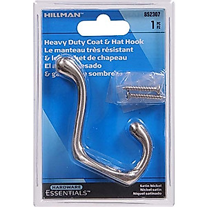 Hardware Essentials 852307 Heavy Duty Coat and Hat Hook Satin Nickel