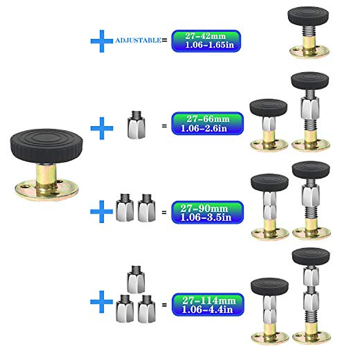 4Pcs Bed Frame Anti-Shake Tool, Threaded Adjustable Headboard Stoppers, Prevent loosening Fixer Bed Frame, Bedside Telescopic Support Headboard Stabilizer for Room Wall,Beds Cabinets,Table 28mm-106mm