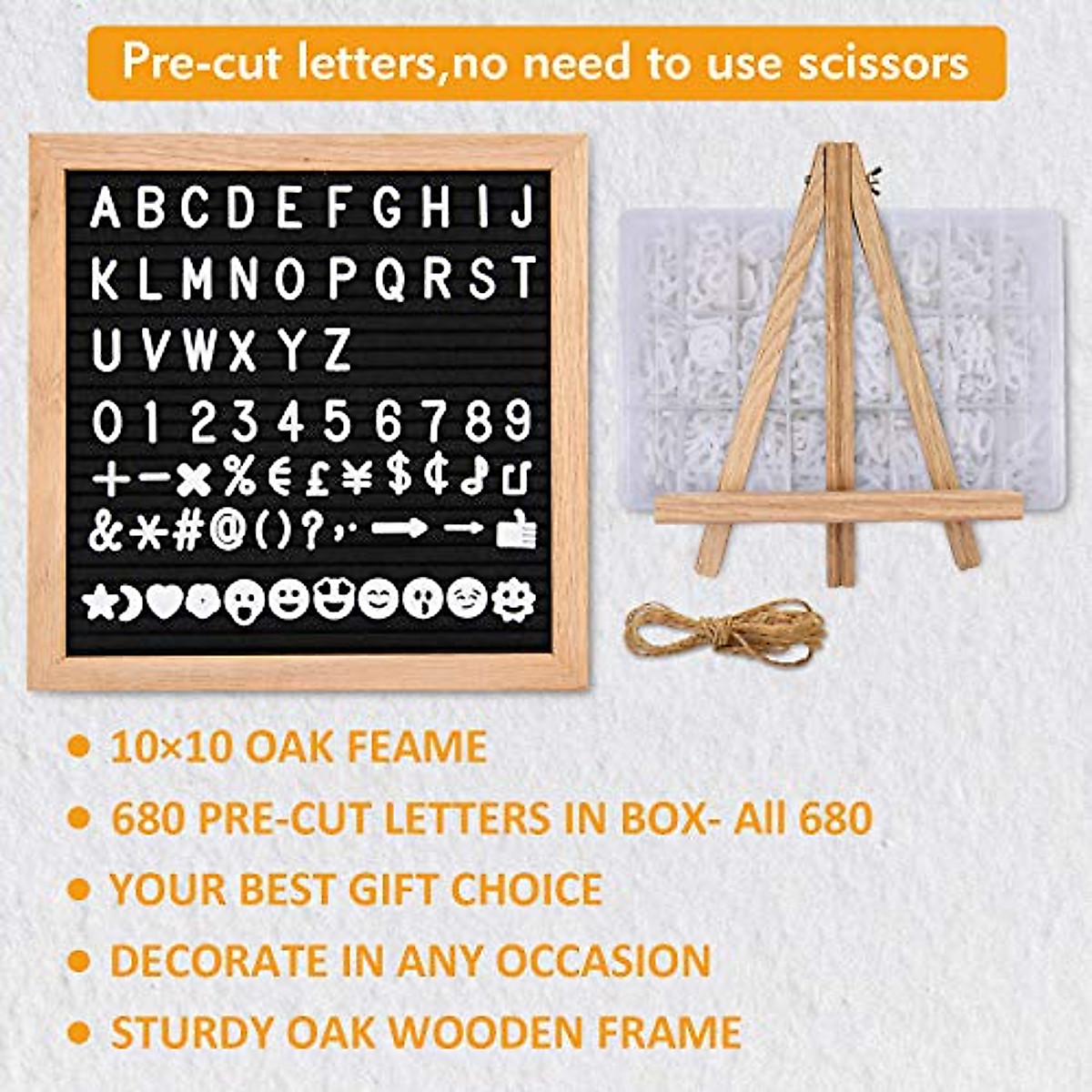 ABELL Felt Letter Board Include 680 Pre-cut Letters, 10x10 Inches Message Changeable Board for Farmhouse Office Rustic Home decor