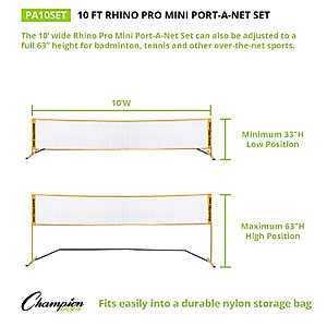 Champion Sports Adjustable Racquet Sport Net: Portable 10 Foot Racket Sport Game Net for Volleyball, Tennis, Pickleball, and Badminton - Yellow
