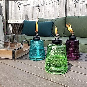 TIKI Brand Carnival Table Torch | Glass Blue Green and Purple | Outdoor Lighting in Patio, Backyard, 3-pack, 6 in,1120163