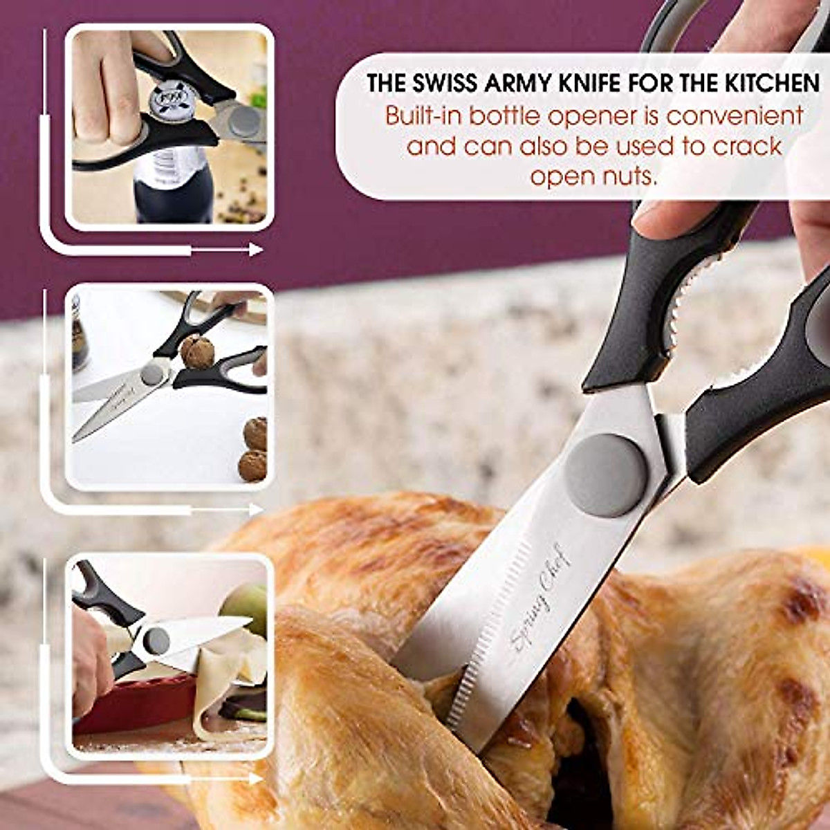 Kitchen Scissors Heavy Duty with Blade Cover, Stainless Steel Kitchen Shears for Herbs, Chicken, Meat & Vegetables, Dishwasher Safe Food Scissors, Black