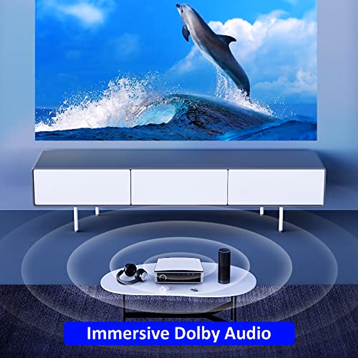 NexiGo PJ30 Outdoor Projector, 450 ANSI Lumens, Native 1080P, Dolby_Sound Support, Movie Projector with WiFi and Bluetooth 5.1, Compatible w/TV Stick,iOS,Android,Laptop,Console