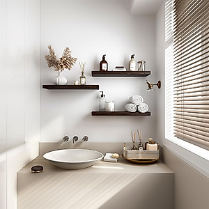 PHPH Wood Floating Shelves for Wall, Wooden Wall Shelves for Bedroom, Set of 6 Brown 17 Inch