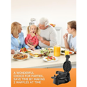 Waffle Maker, 1400W Double Belgian Waffle Iron 180° Flip, 8 Slices, Rotating & Nonstick Plates, Removable Drip Tray for Easy Cleaning, Cool Touch Handles, Space Saving Storage, Black