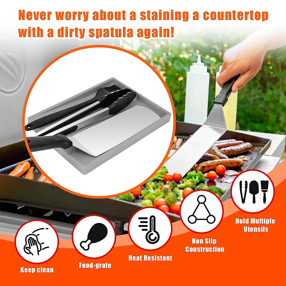 Utheer 28" Silicone Griddle Mat & Spatula Mat for Blackstone Griddle, Heavy Duty Food Grade Silicone Griddle Mat,All Season Cooking Protective Griddle Grill Cover,28 inch Blackstone griddle cover,Gray