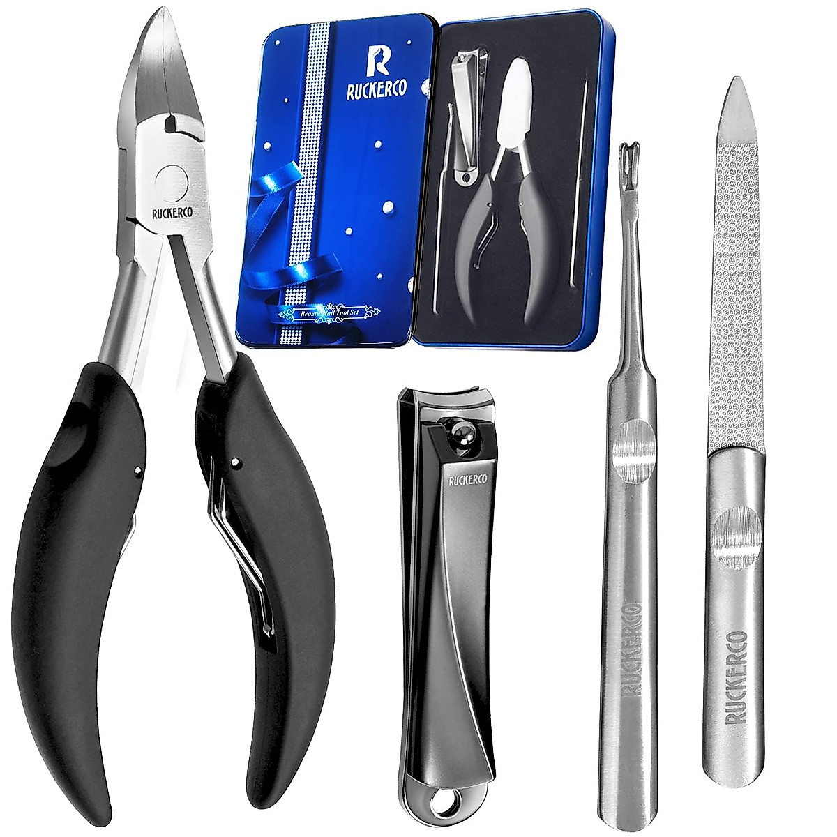 Nail Clippers Set 4Pcs Ingrown Toenail Nail File, Nail Cutter Surgical Stainless Steel Treatment Thick Nail Clipper, Fingernail Clipper for Men Seniors Skin Remover Metal Tin Box Suitable for Gifts