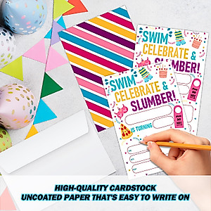 haipino Pool Swim Slumber Birthday Party Invitations, Water Slide Pool Birthday Party Invite for Kids Girls Boys, Summer Birthday Party Celebration Supplies, 20 Invitations with Envelopes - JY760