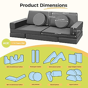 Modular Kids Play Couch, 18pcs Toddler Floor Sofa, Sectional Couch for Children, Fortplay Bedroom and Playroom Furniture for Playing, Creativing, Convertible Foam and Floor Cushion for Boys and Girls