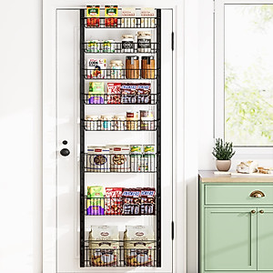 1Easylife Over the Door Pantry Organizer, 8-Tier Adjustable Baskets Pantry Organization and Storage, Metal Door Shelf with Detachable Frame, Space Saving Hanging Spice Rack for Kitchen Pantry Bathroom