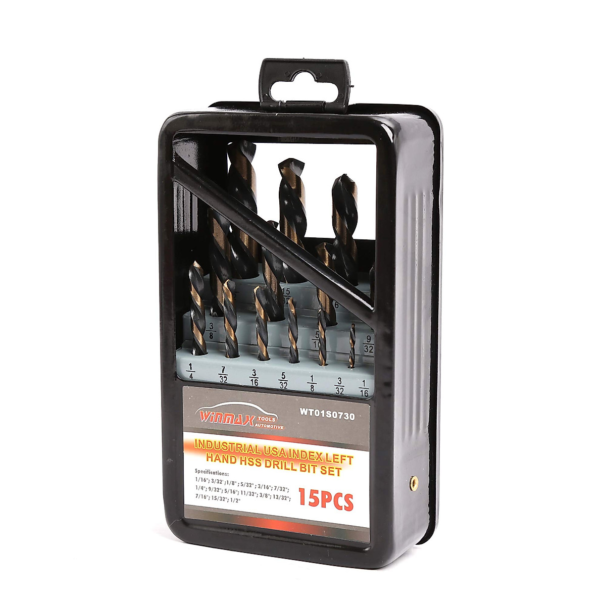 Left Hand Drill Bit Set, 15 Piece | M2 HSS with Titanium Nitride Coating | SAE (1/16" - 1/2")
