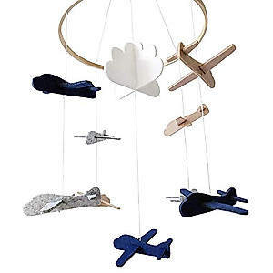 FDSF Crib Mobile Airplanes & Cloud Nursery Decoration and White, Navy, Baby Crib Mobile for