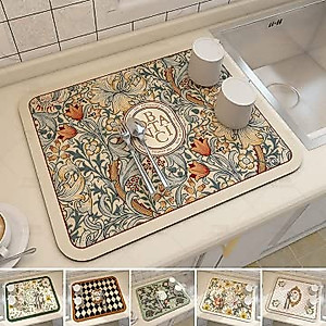 Fantasy Style Draining Mat,Mat Dishes Draining Mat, Silicone Floral Plates Dish Drying Mat,Kitchen Absorbent Dish Draining Mat (F)