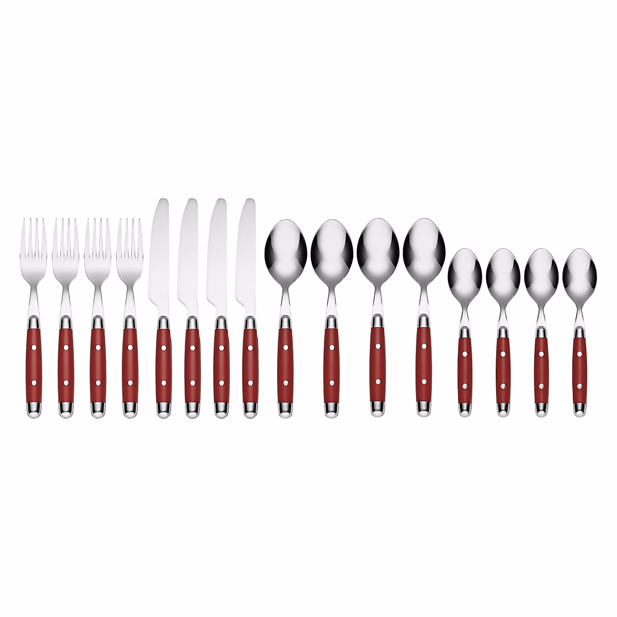 Cambridge 07216CBWD32R Jubilee Red 16-Piece Flatware Set, Thick Handles